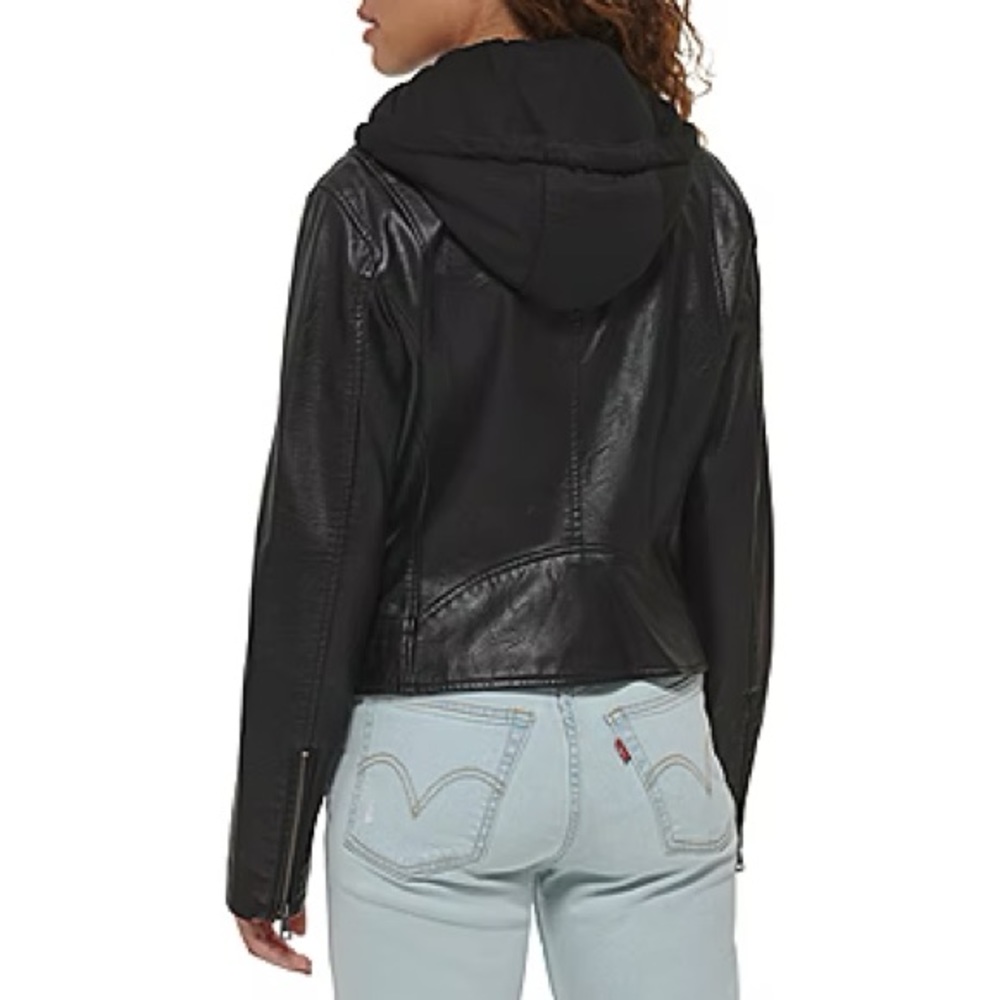Levi's Womens Faux Leather Hooded Motorcycle Jacket - Gem